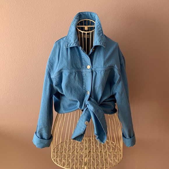 Zara | Jackets & Coats | Zara Solid Bright Blue Jean Jacket Nwt ...